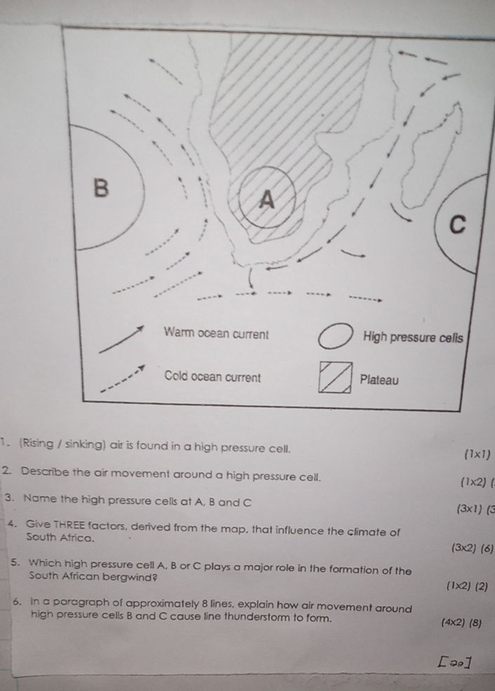 (Rising / sinking) air is found in a high