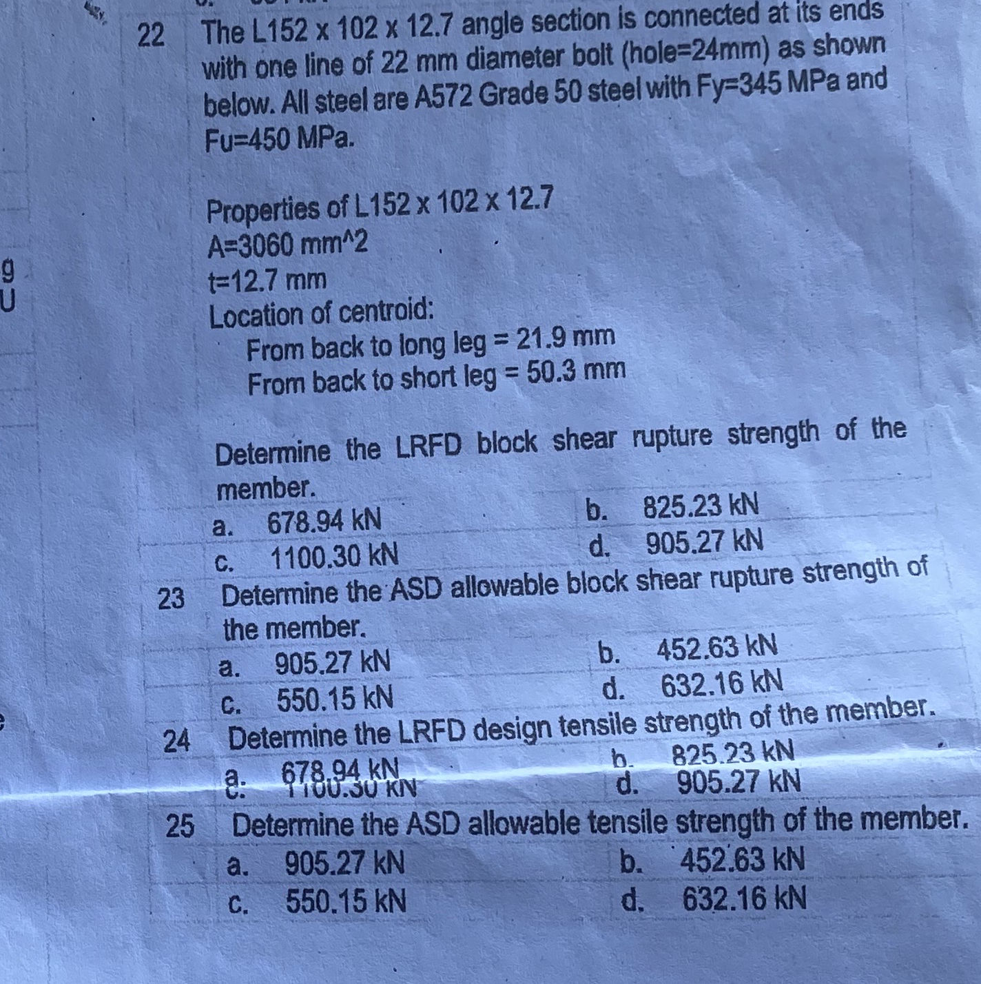 22 The L152 x 102 x 127 angle section is | StudyX