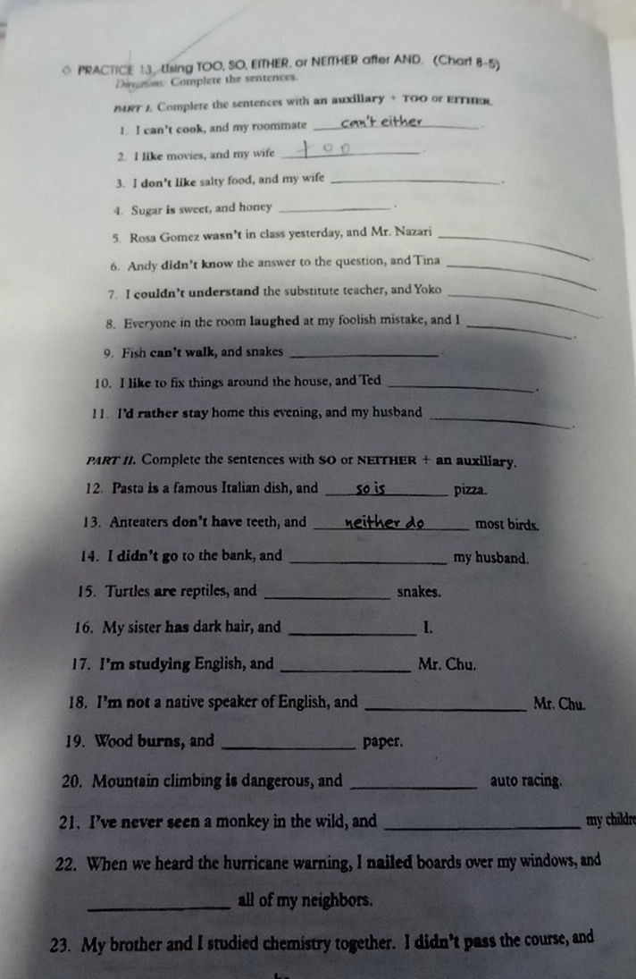 PRACTICE 13 Using TOO SO EITHER or NEITHER | StudyX