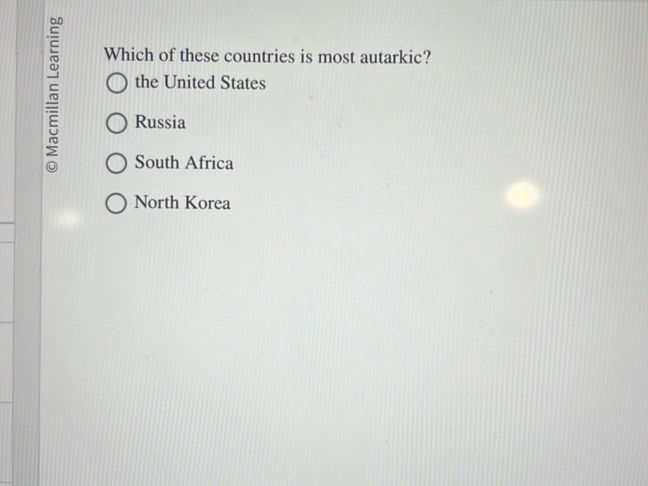 Which of these countries is most autarkic | StudyX