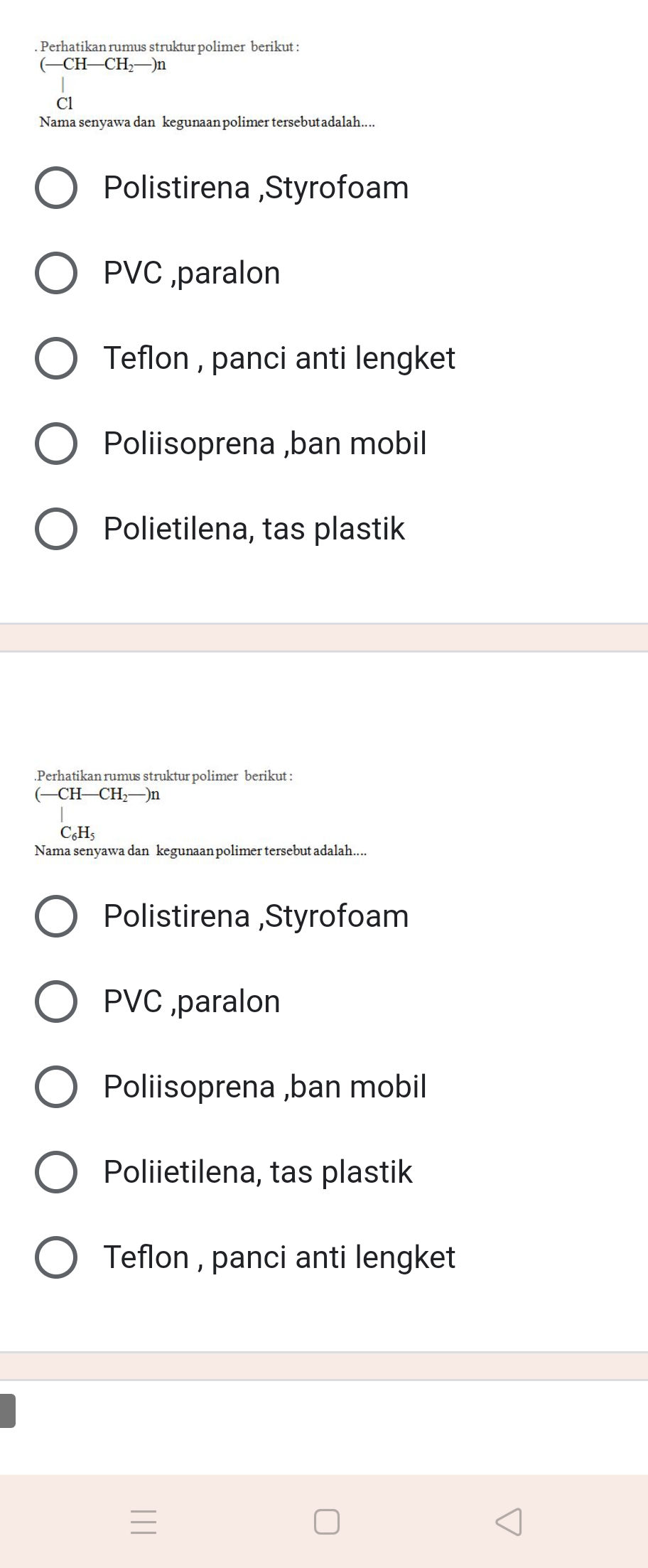 Perhatikan rumus struktur polimer berikut | StudyX
