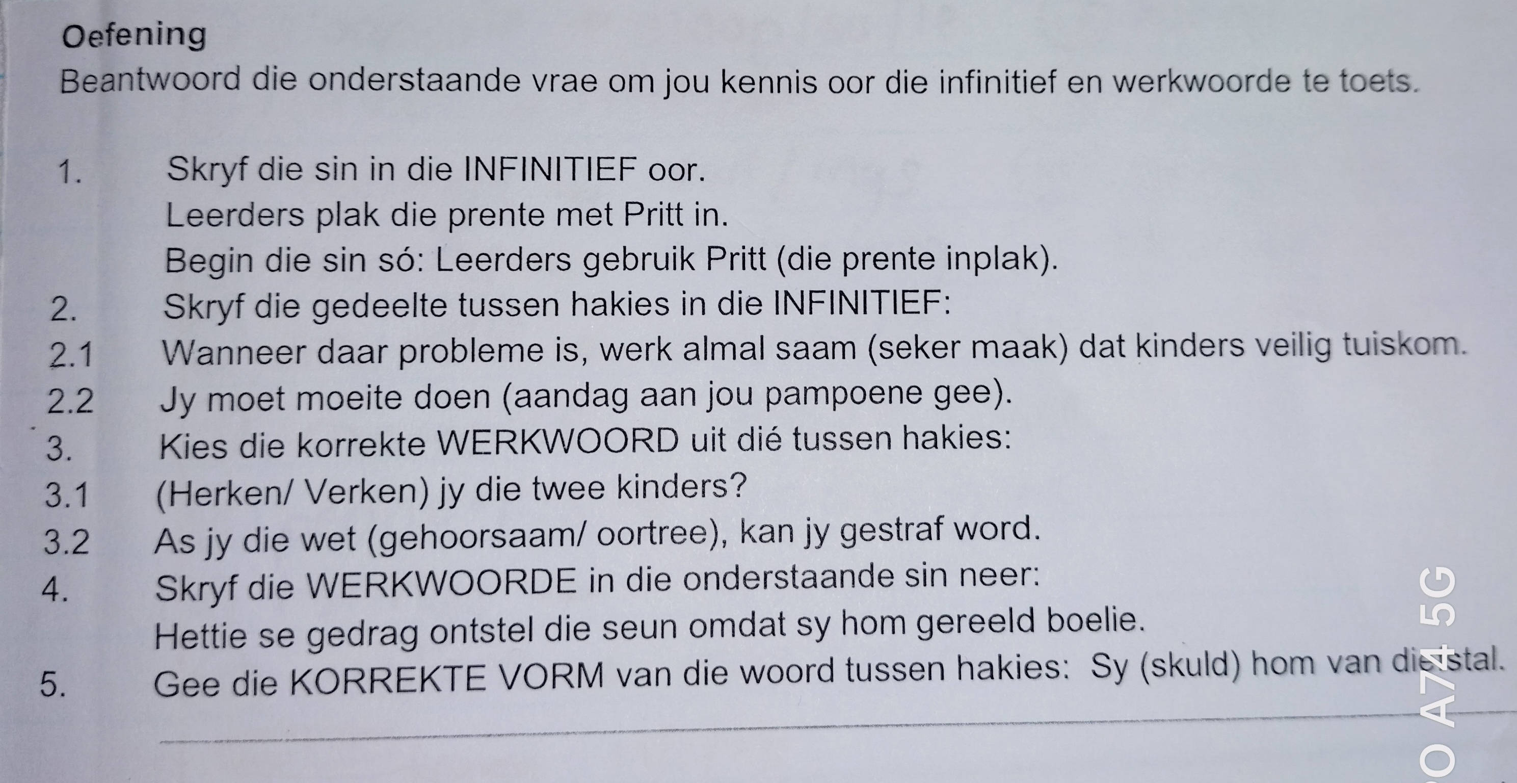 1 Skryf die sin in die INFINITIEF oor | StudyX