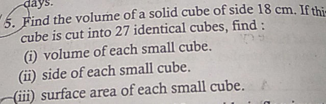 5. Find the volume of a solid cube of side | StudyX