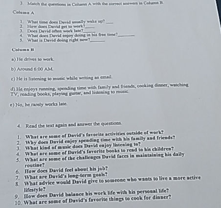 3 Match the questions in Column A with the | StudyX