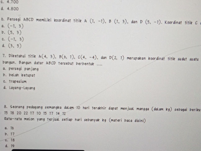 6 Persegi ABCD memiliki koordinat titik A (1 | StudyX