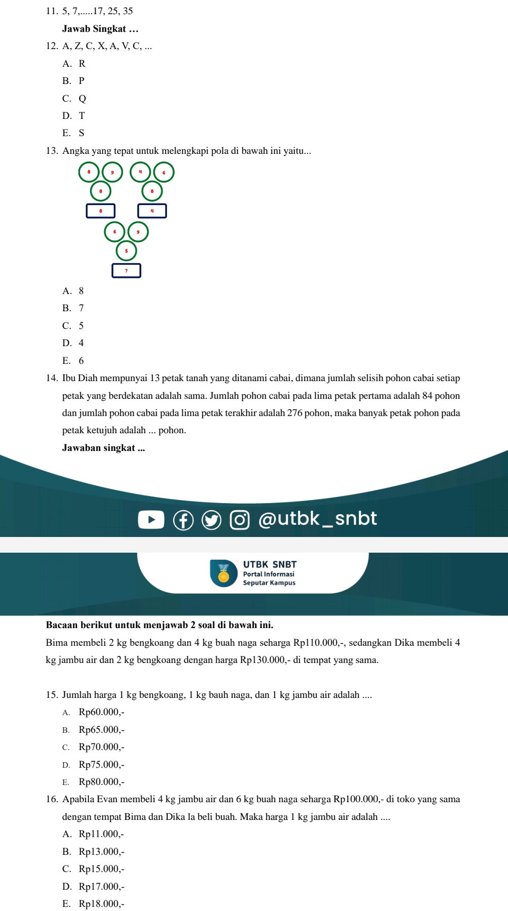 13. Angka yang tepat untuk melengkapi pola | StudyX