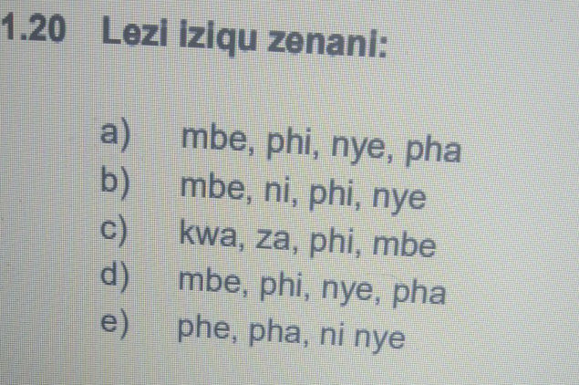 120 Lezi iziqu zenani a) mbe phi nye pha b) | StudyX