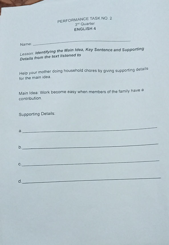 PERFORMANCE TASK NO 2 3rd Quarter ENGLISH 4 | StudyX