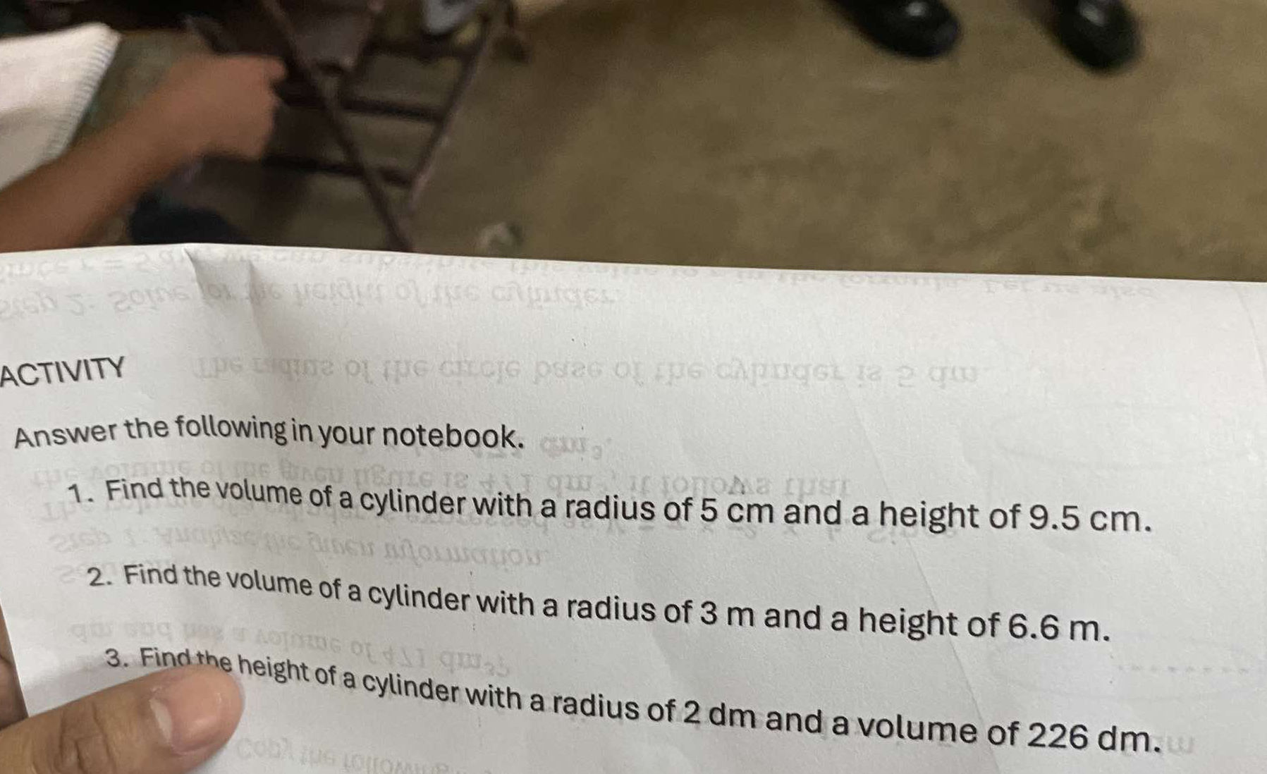 Answer the following in your notebook 1 Find | StudyX