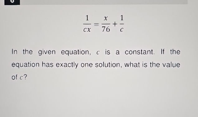 1cx = x76 + 1c In the given equation c is a