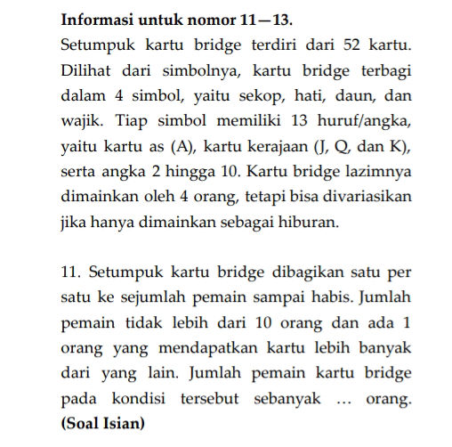 Informasi untuk nomor 11-13. Setumpuk kartu | StudyX
