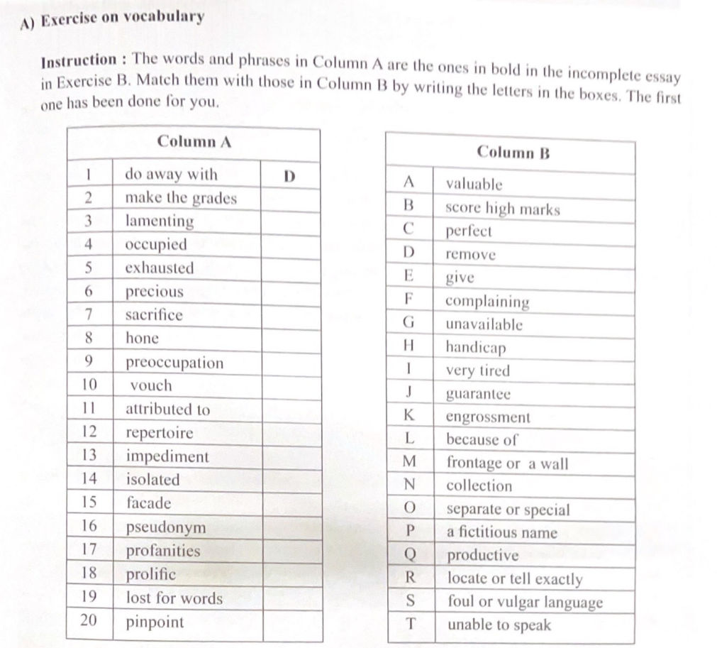 Instruction The words and phrases in Column | StudyX