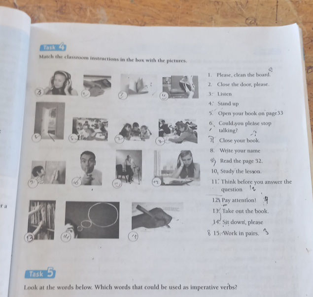 Task 4 Match the classroom instructions in | StudyX