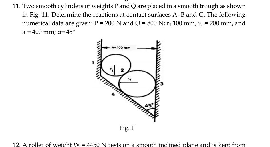 11. Two smooth cylinders of weights P and Q | StudyX