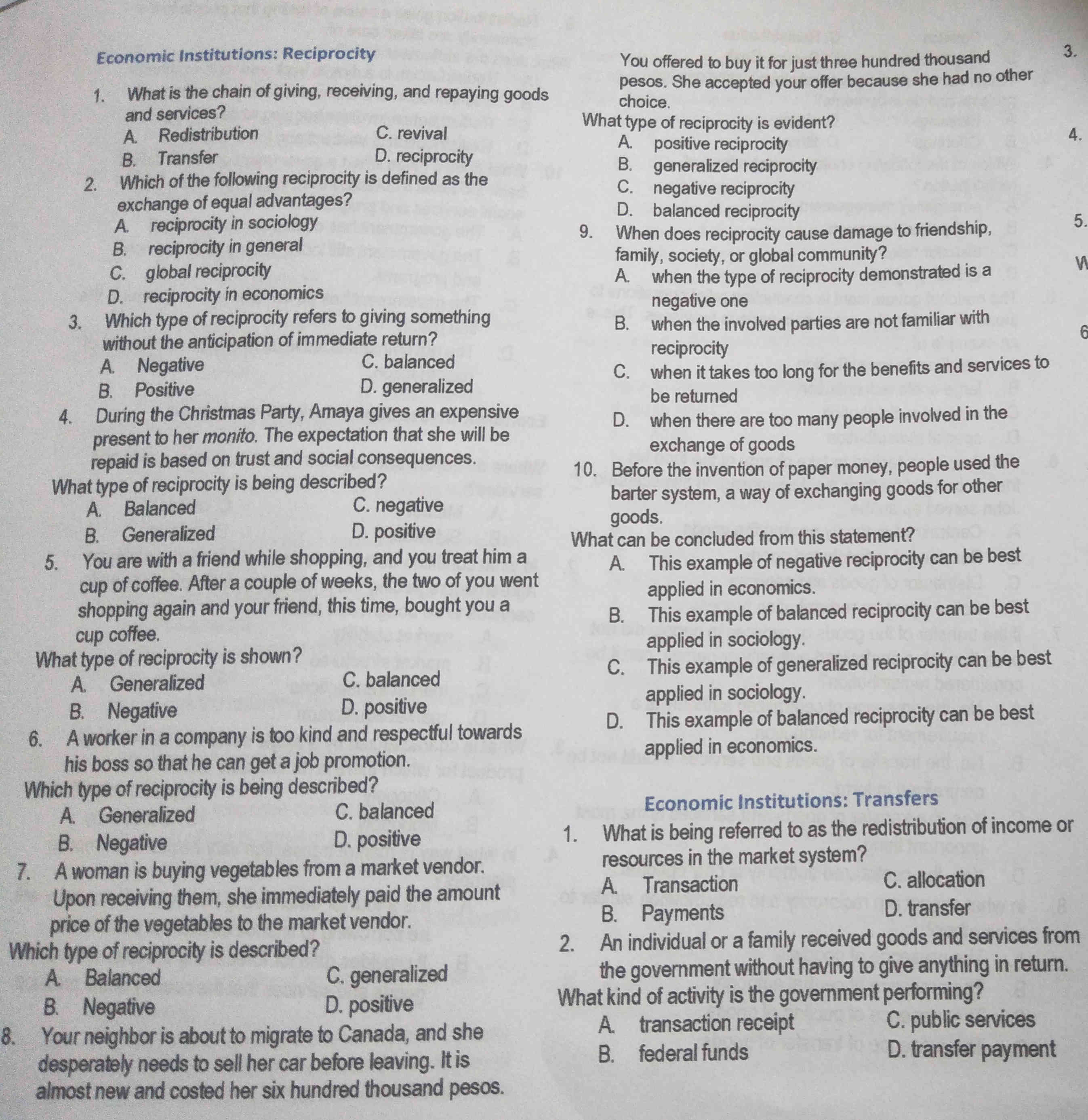 Economic Institutions Reciprocity 1 What is | StudyX