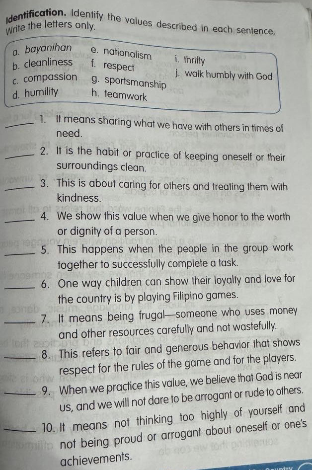 Identification Identify the values described | StudyX