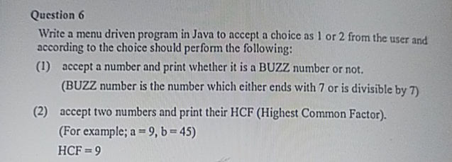 Write a menu driven program in Java to | StudyX