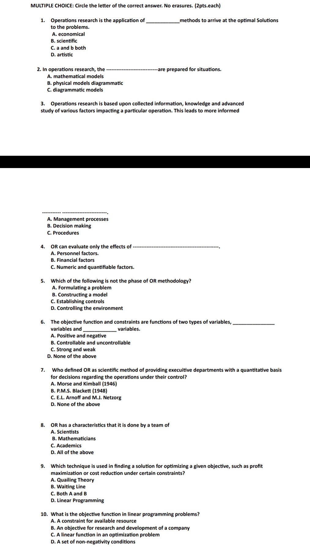 MULTIPLE CHOICE: Circle the letter of the | StudyX