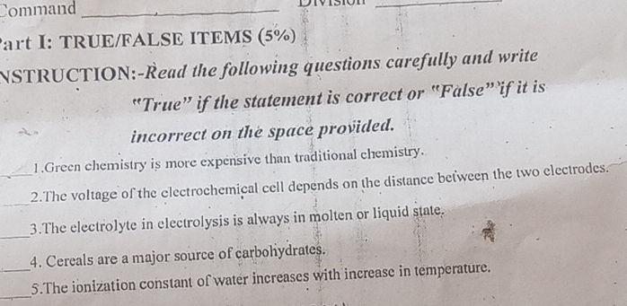 Part I: TRUE/FALSE ITEMS (5%) | StudyX