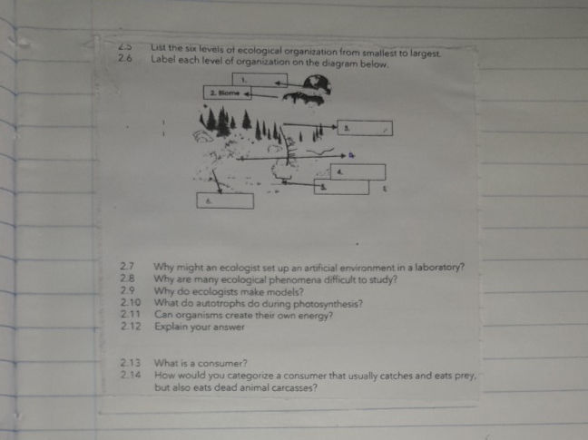 List the six levels of ecological | StudyX