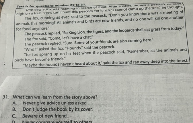 31. What can we learn from the story above? | StudyX