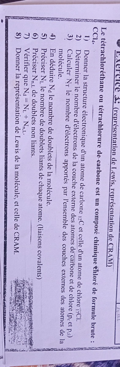 Exercice 3: (représentation de Lewis, | StudyX