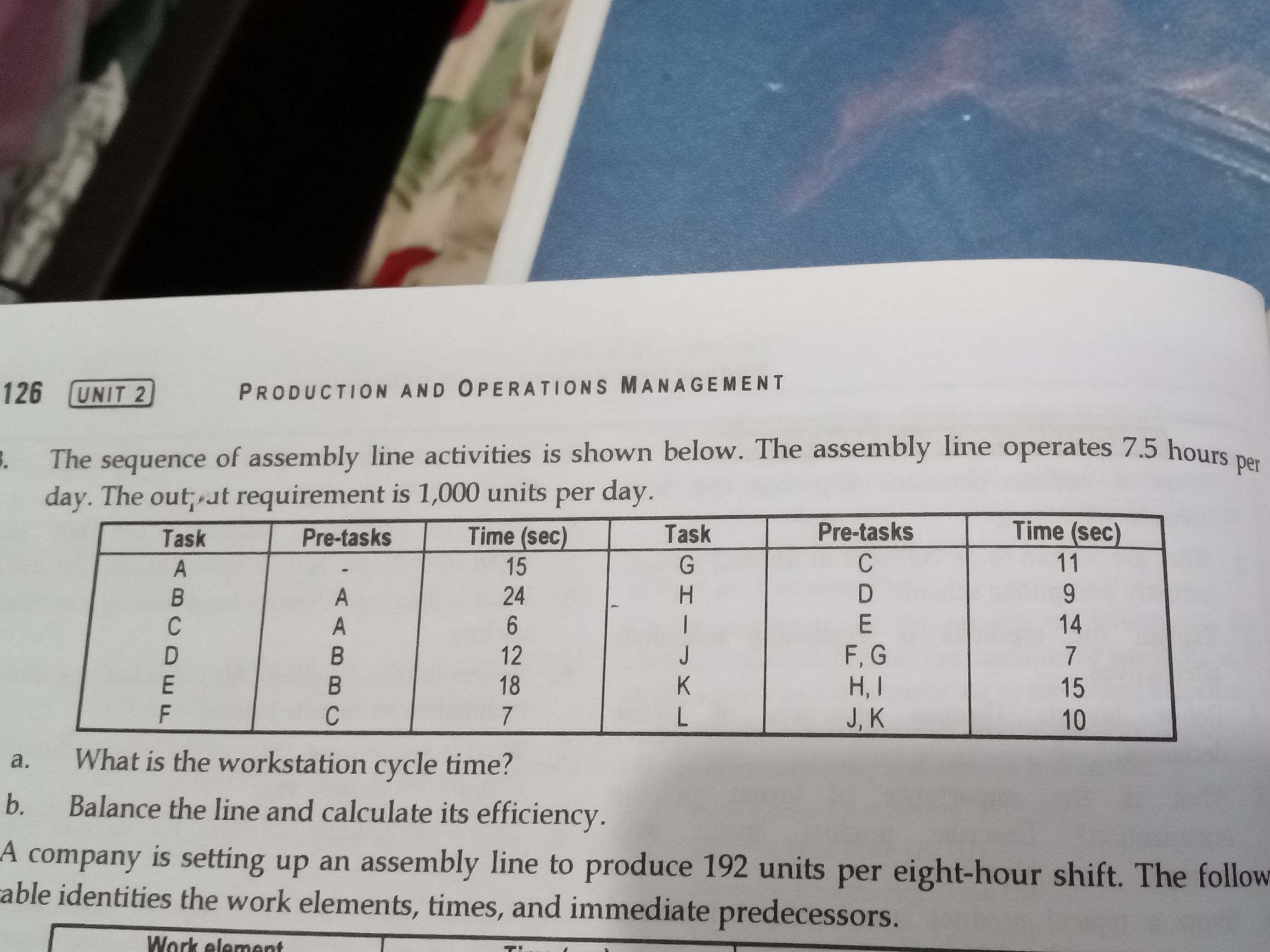 The sequence of assembly line activities is | StudyX