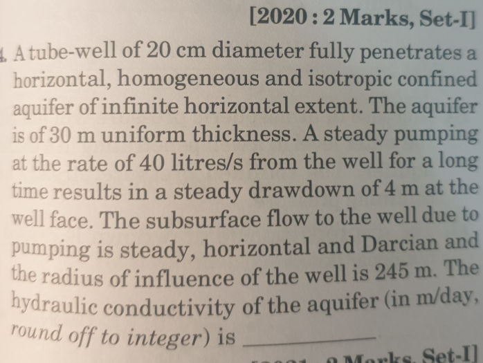 A tube-well of 20 cm diameter fully