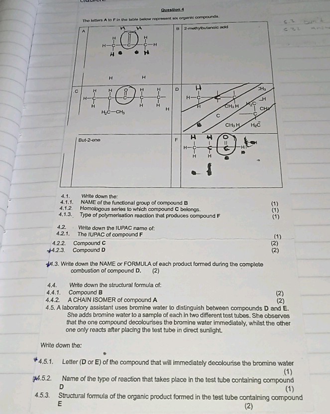 Question 4 The letters A to F in the table | StudyX
