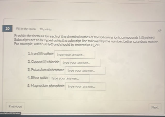 Provide the formula for each of the chemical | StudyX
