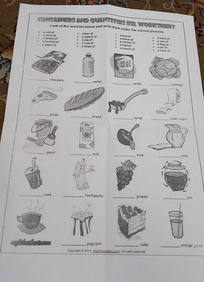 CONTAINERS AND QUANTITIES ESL WORKSHEET Look | StudyX