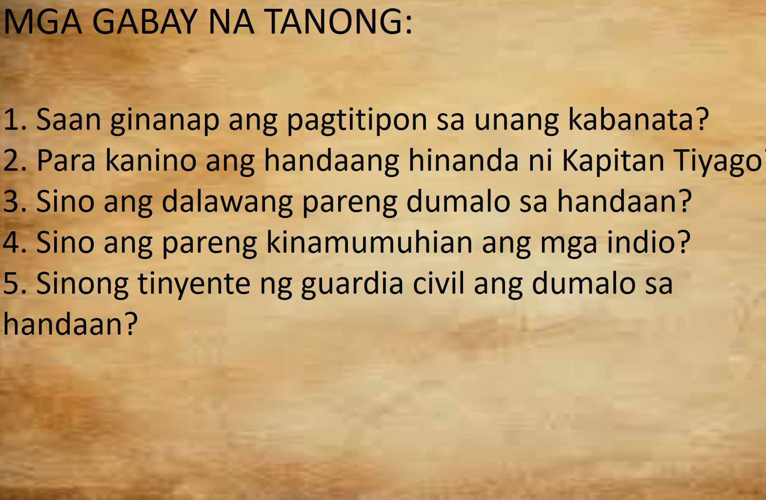 MGA GABAY NA TANONG 1 Saan ginanap ang | StudyX