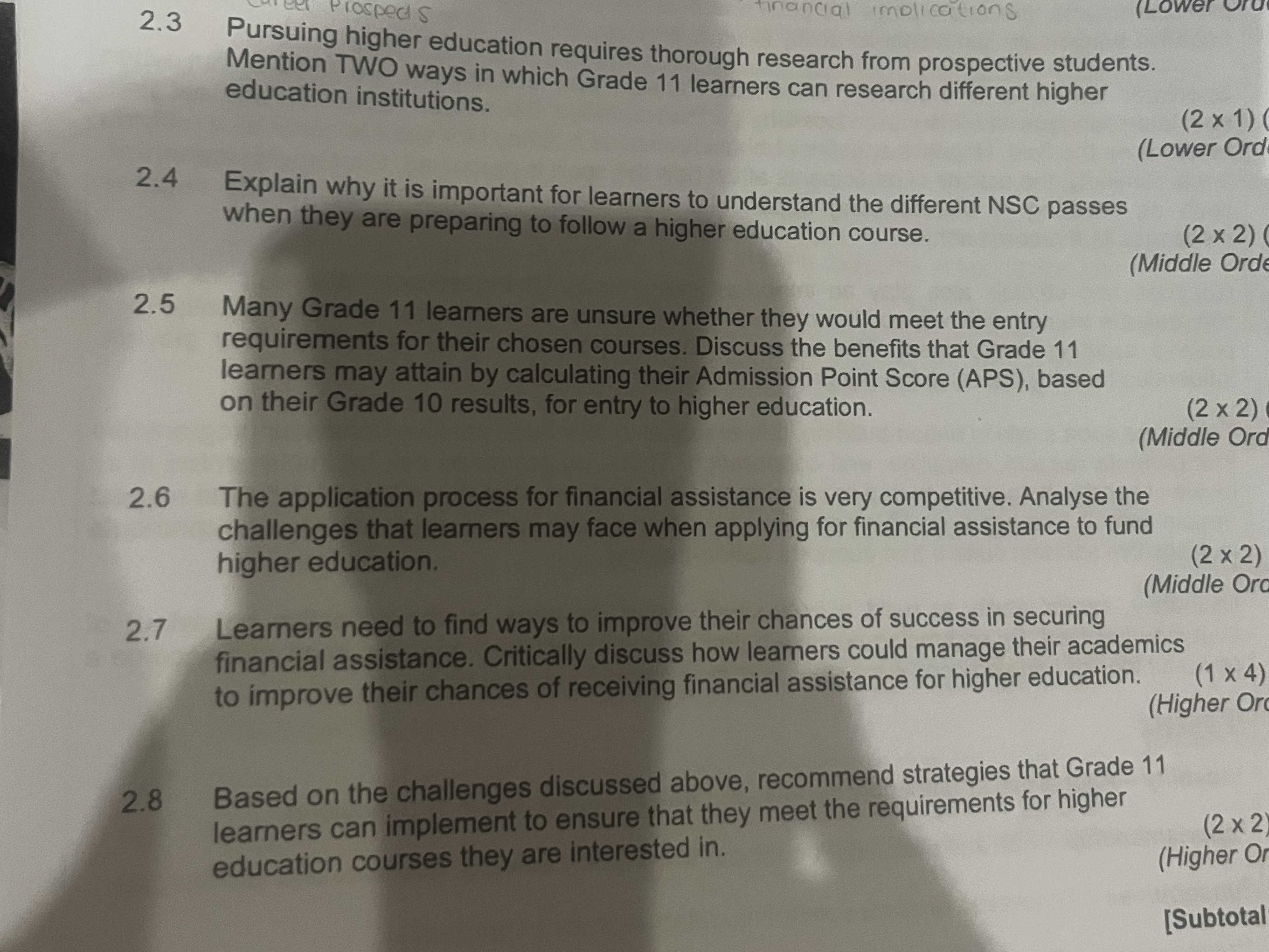 2.3 Pursuing higher education requires | StudyX