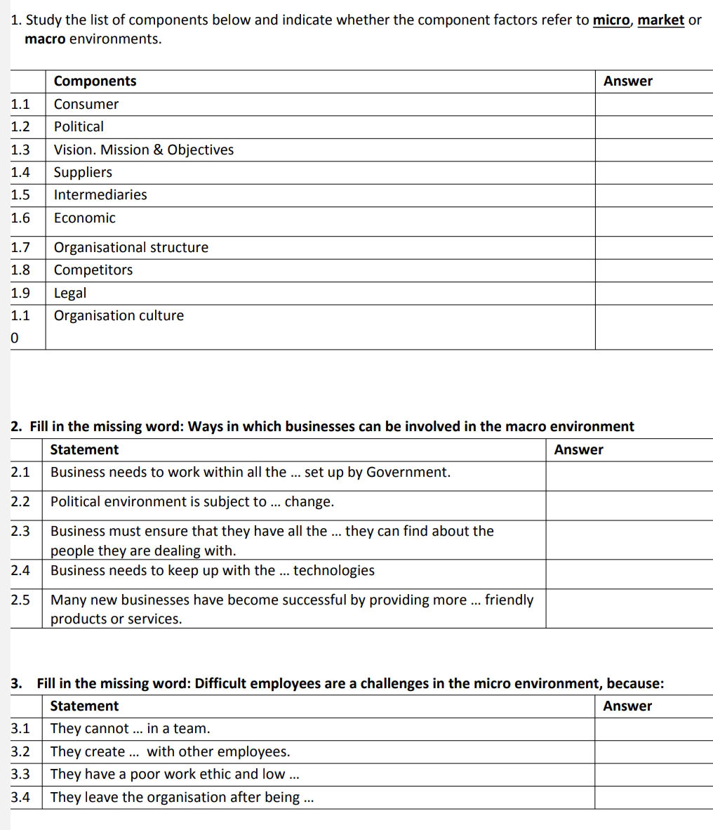 1. Study the list of components below and | StudyX