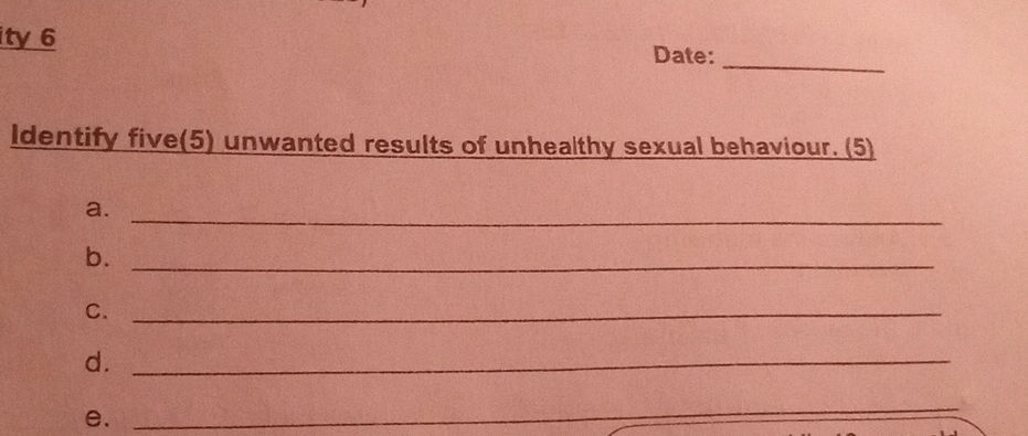 Identify five(5) unwanted results of