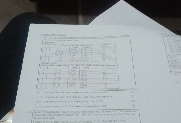 Activity 11 Water Tariffs 11 Use water | StudyX