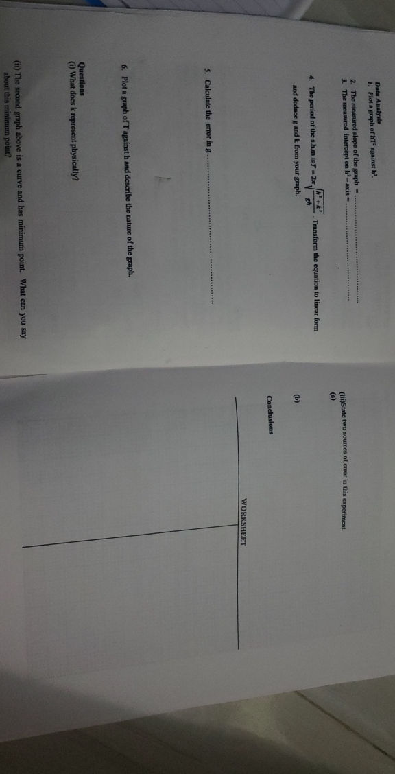 Data Analysis 1 Plot a graph of hT-1 against | StudyX