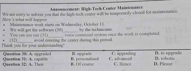 Announcement High-Tech Center Maintenance We | StudyX