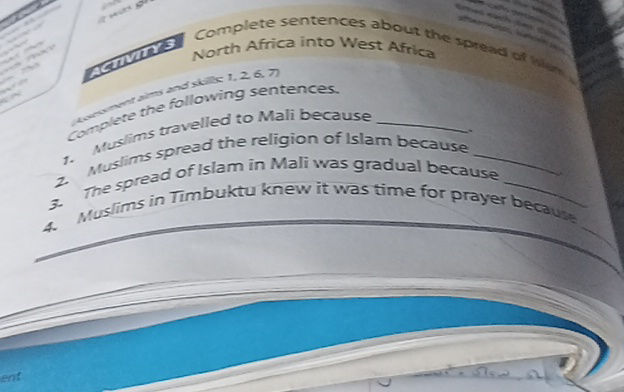 Complete sentences about the spread of Islam