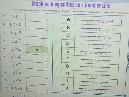 Graphing Inequalities on a Number Line Match | StudyX