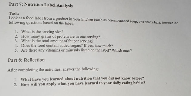 Part 7 Nutrition Label AnalysisTaskLook at a | StudyX