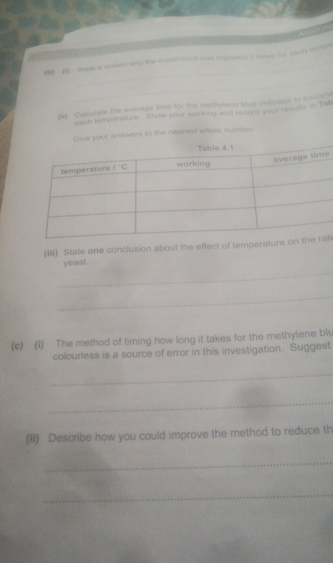 (b) (i) State a reason why the experiment | StudyX