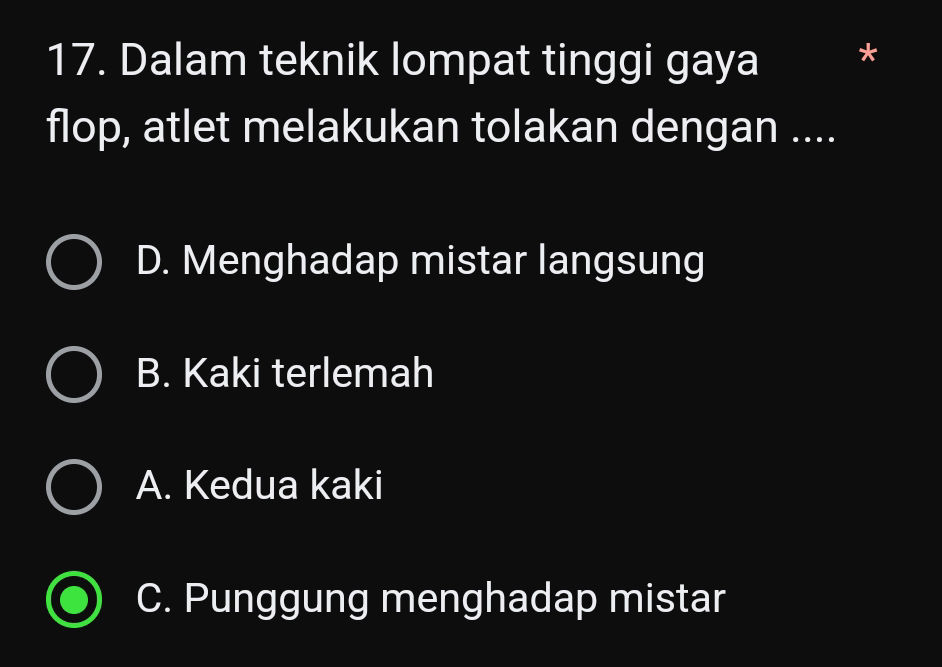 17 Dalam teknik lompat tinggi gaya flop | StudyX