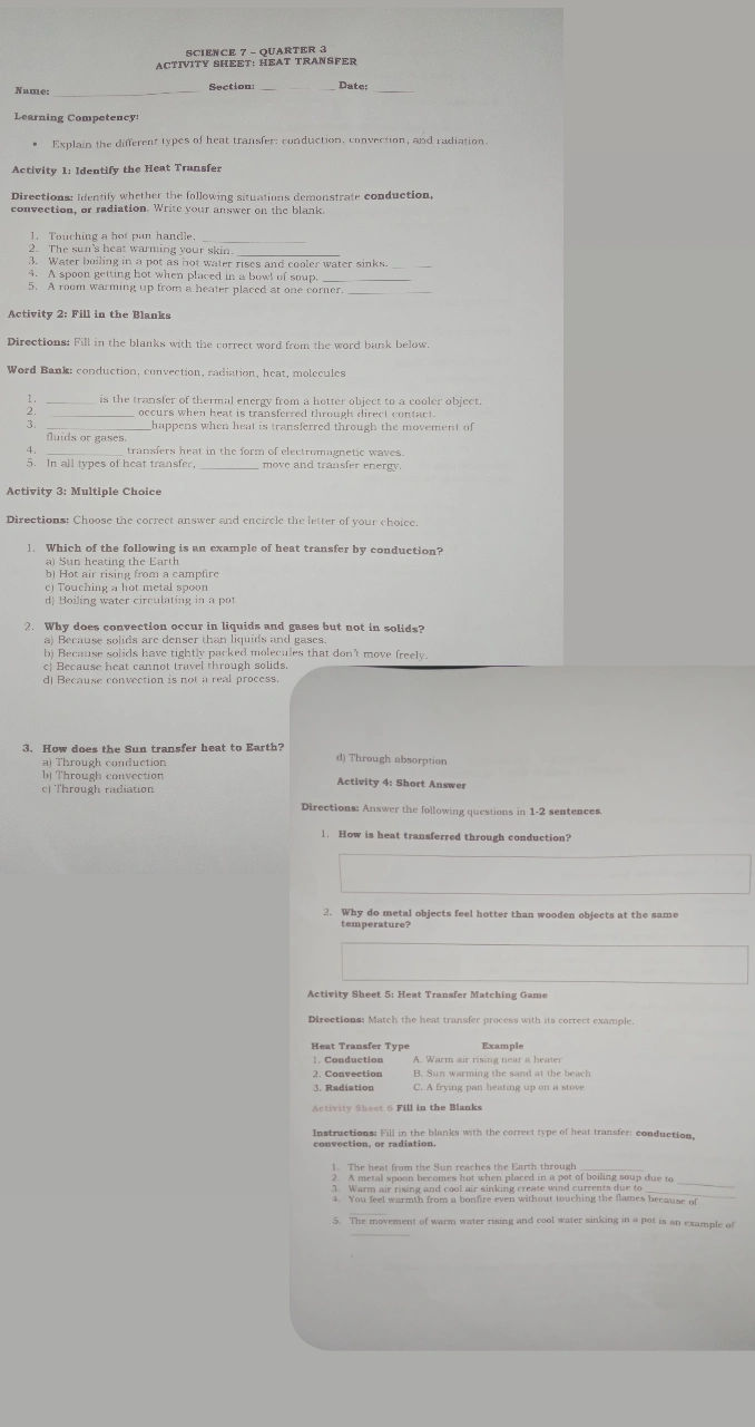 SCIENCE 7 - QUARTER 3 ACTIVITY SHEET HEAT | StudyX