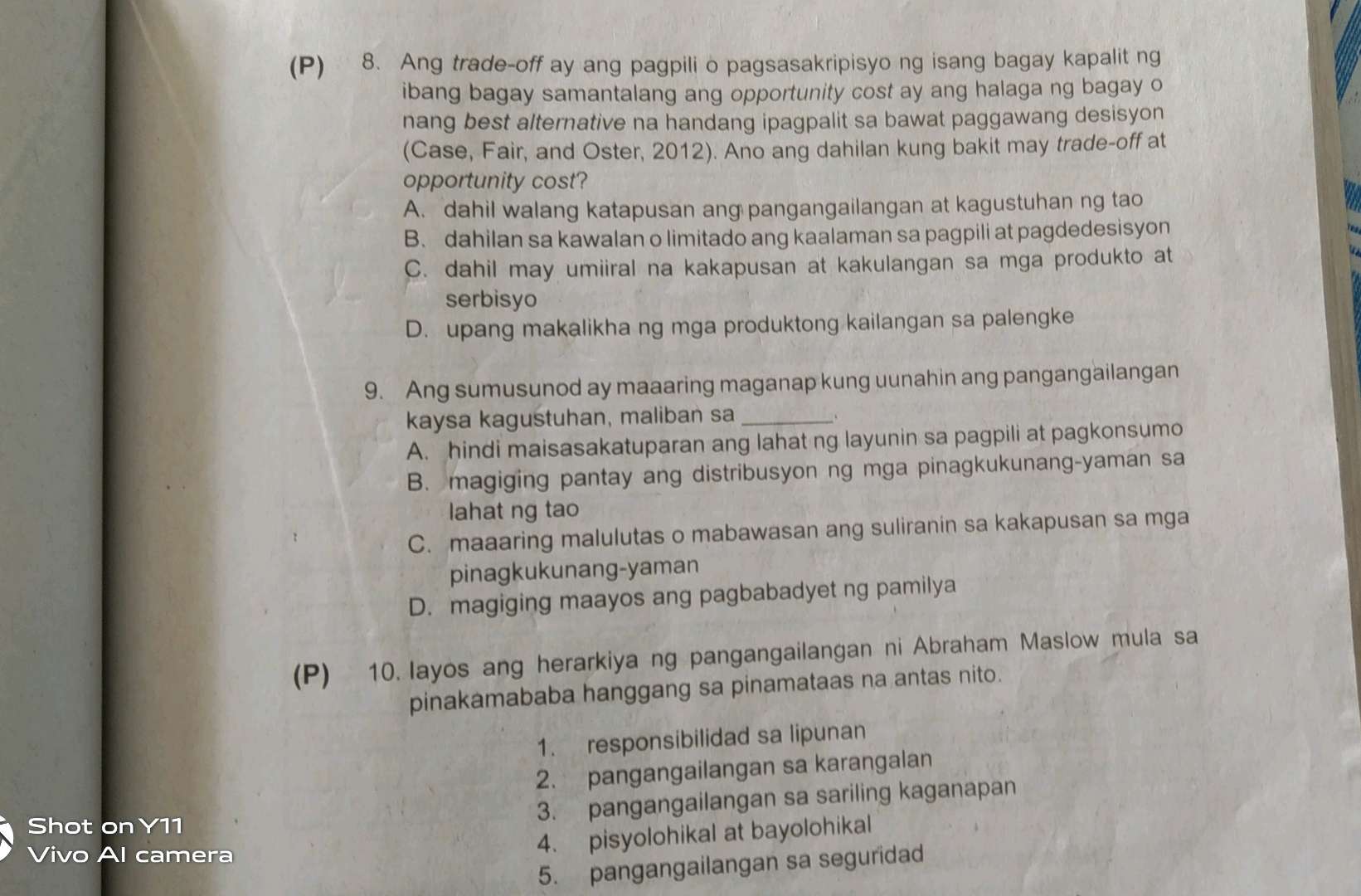 8. Ang trade-off ay ang pagpili o | StudyX