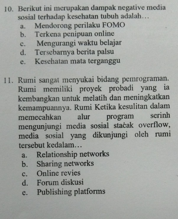 10 Berikut ini merupakan dampak negative | StudyX