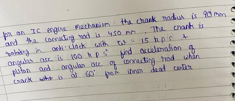 For an IC engine mechanism the crank radius