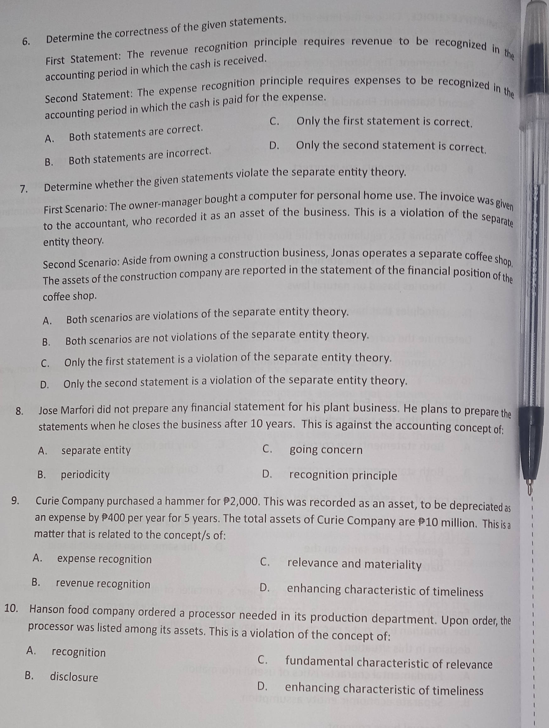 6. Determine the correctness of the given | StudyX