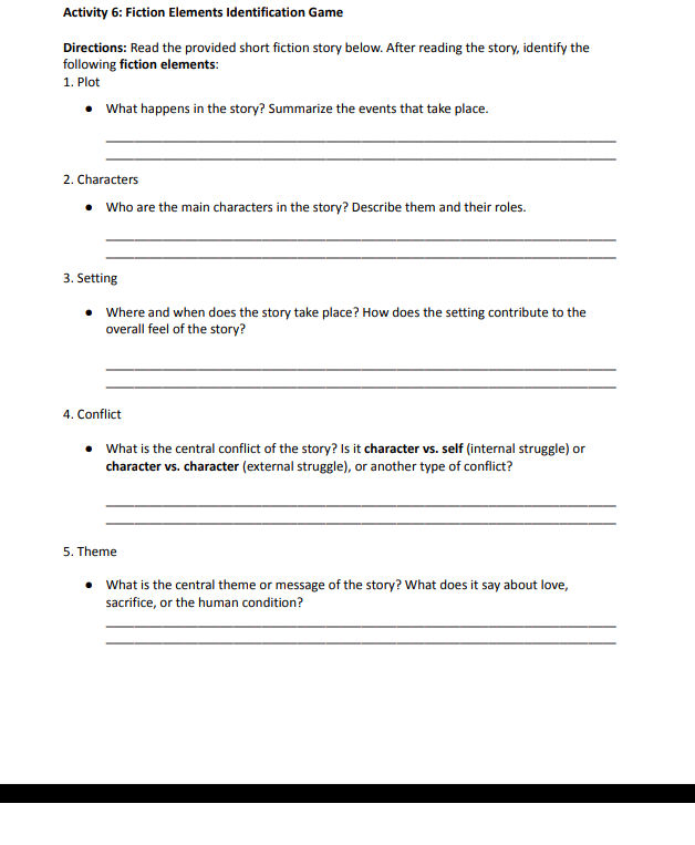 Activity 6 Fiction Elements Identification | StudyX
