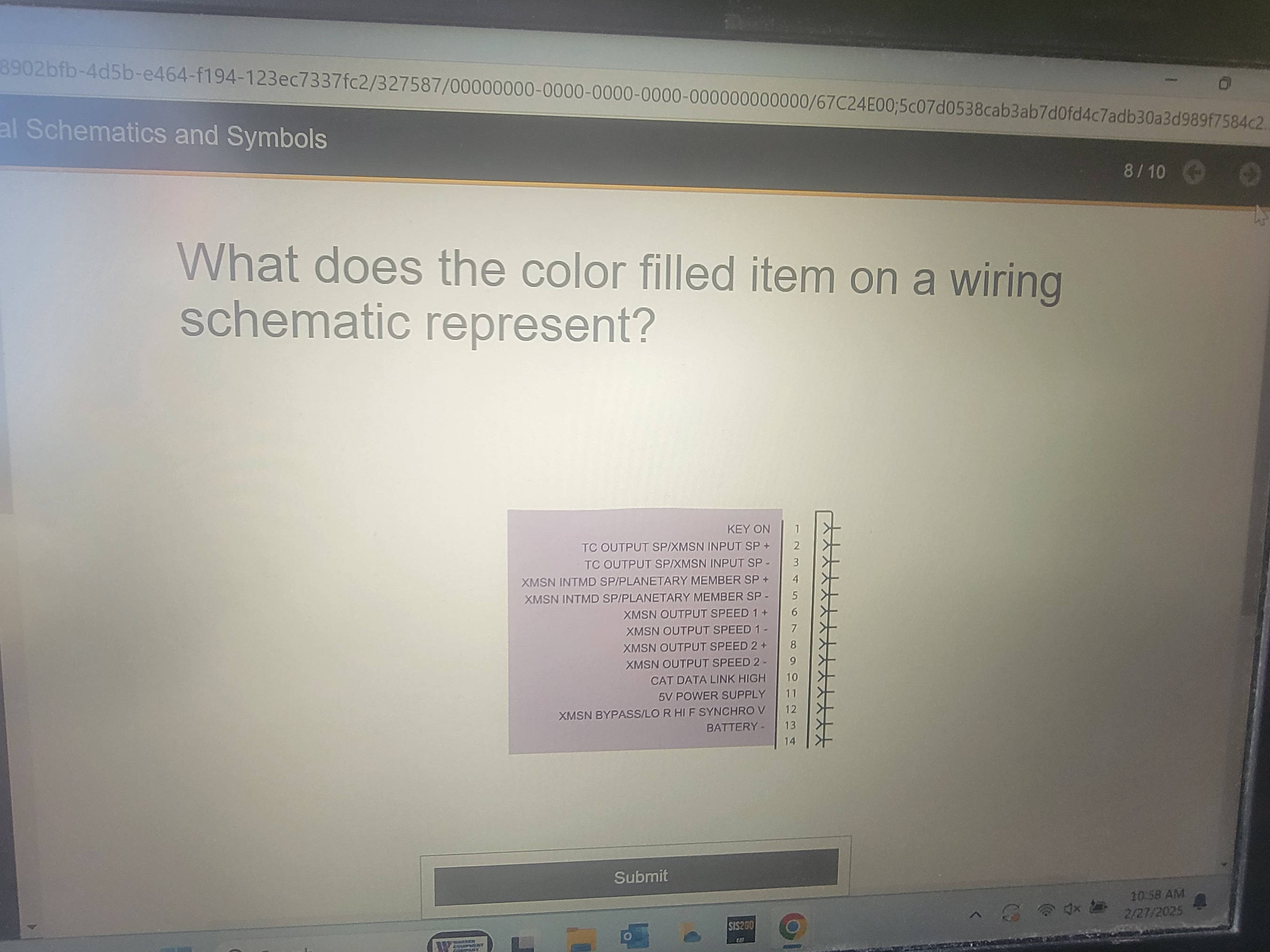 What does the color filled item on a wiring | StudyX